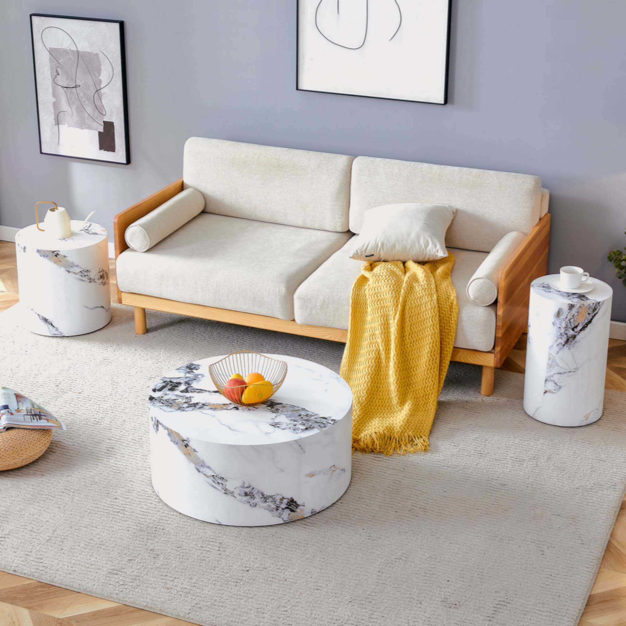 Orren Ellis Modern Minimalist Set Of Three Cylinder Marble-Patterned ...