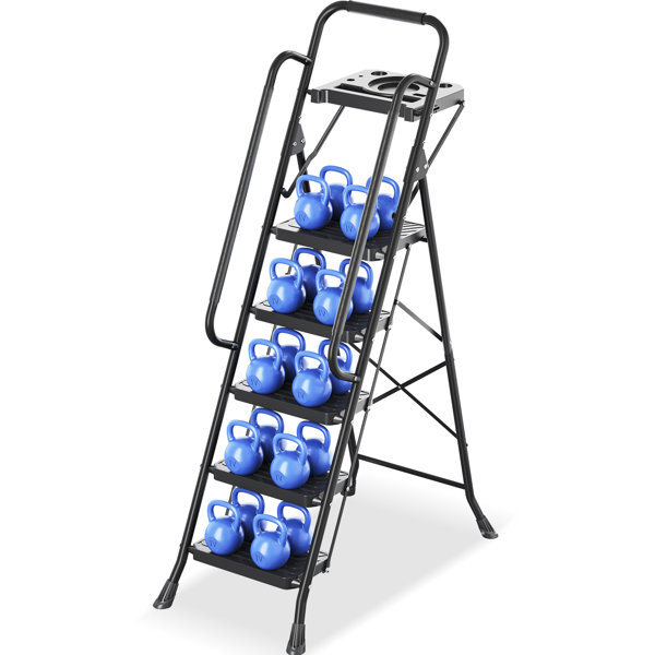 WFX Utility™ 5 Step Ladder, Sturdy Metal Portable Ladder with Anti-Slip ...