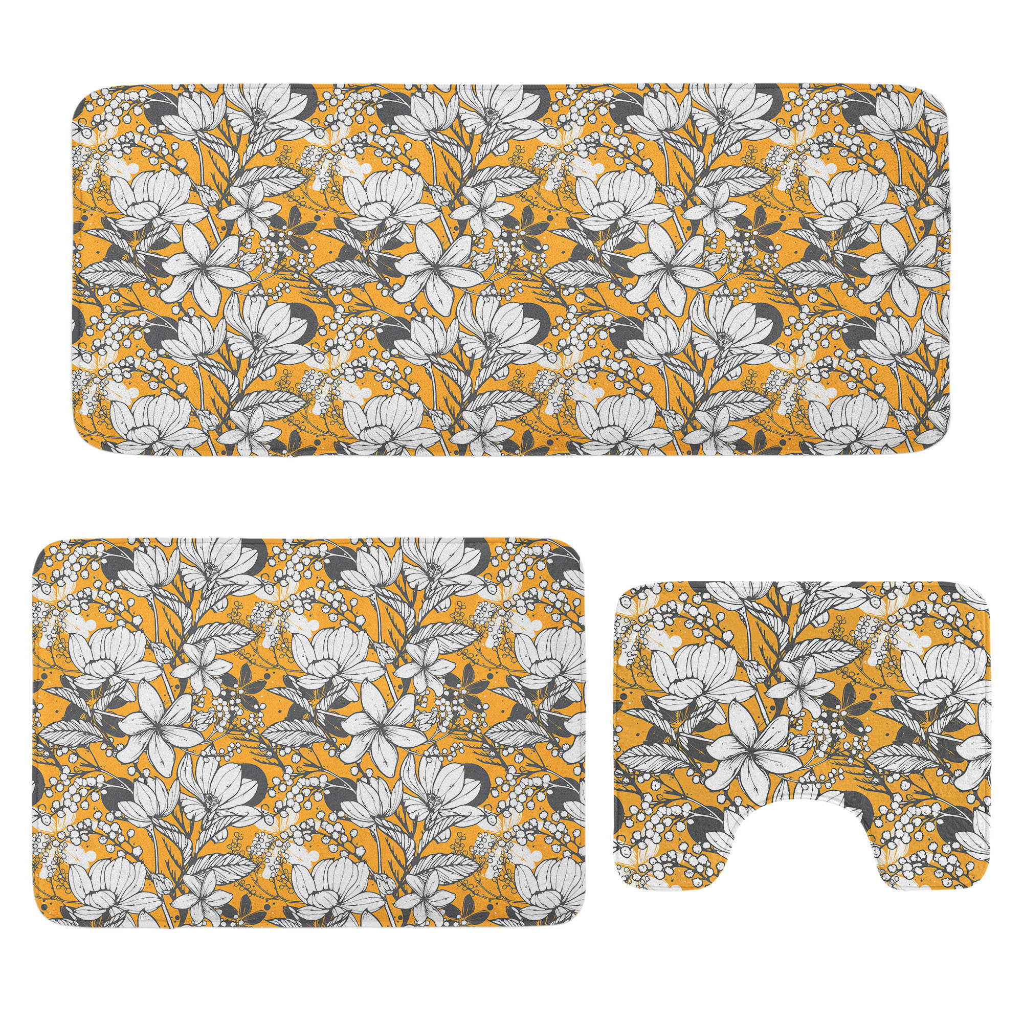 East Urban Home Floral Bathroom Rug Set 3 Pieces U-Shape & Rectangle ...