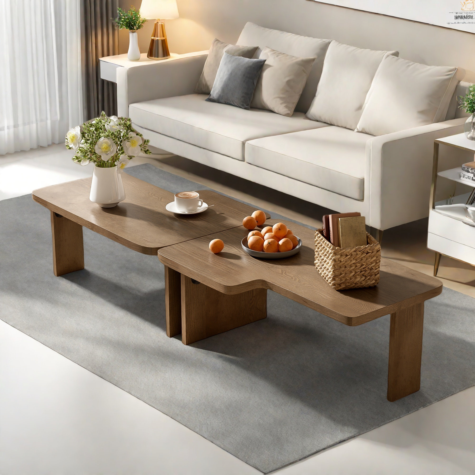 Ebern Designs Modern Rectangle Coffee Table Set With Modular L-shape ...