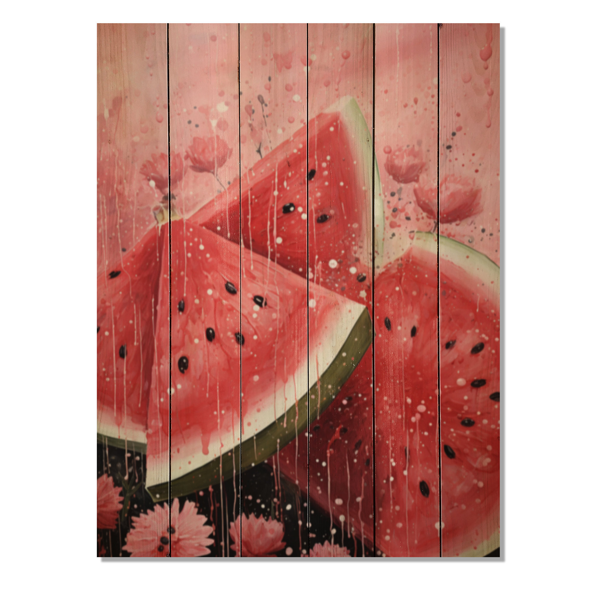 Latitude Run® " Fruit Watermelon Pink Pointillism " on Wood | Wayfair