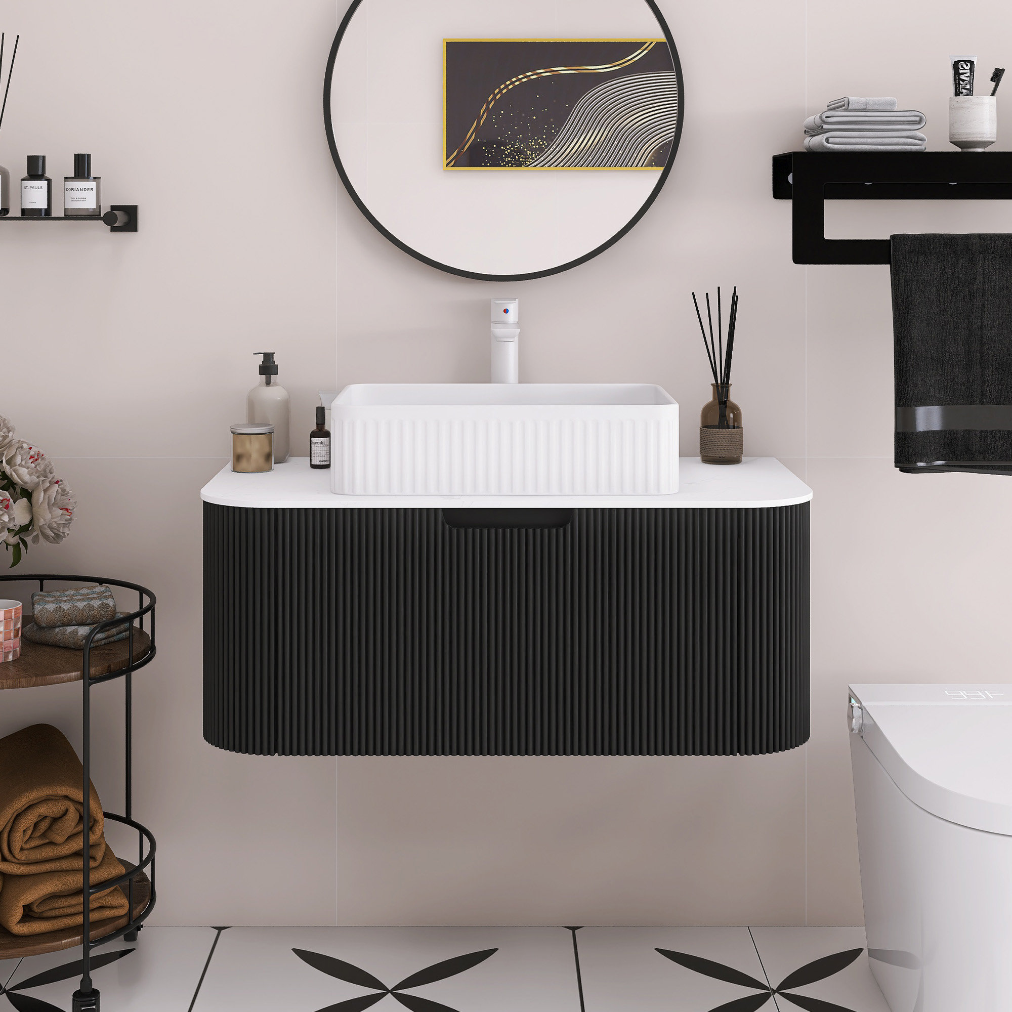 Latitude Run® 36" Wall-Mounted Bathroom Vanity With Curved Edges ...