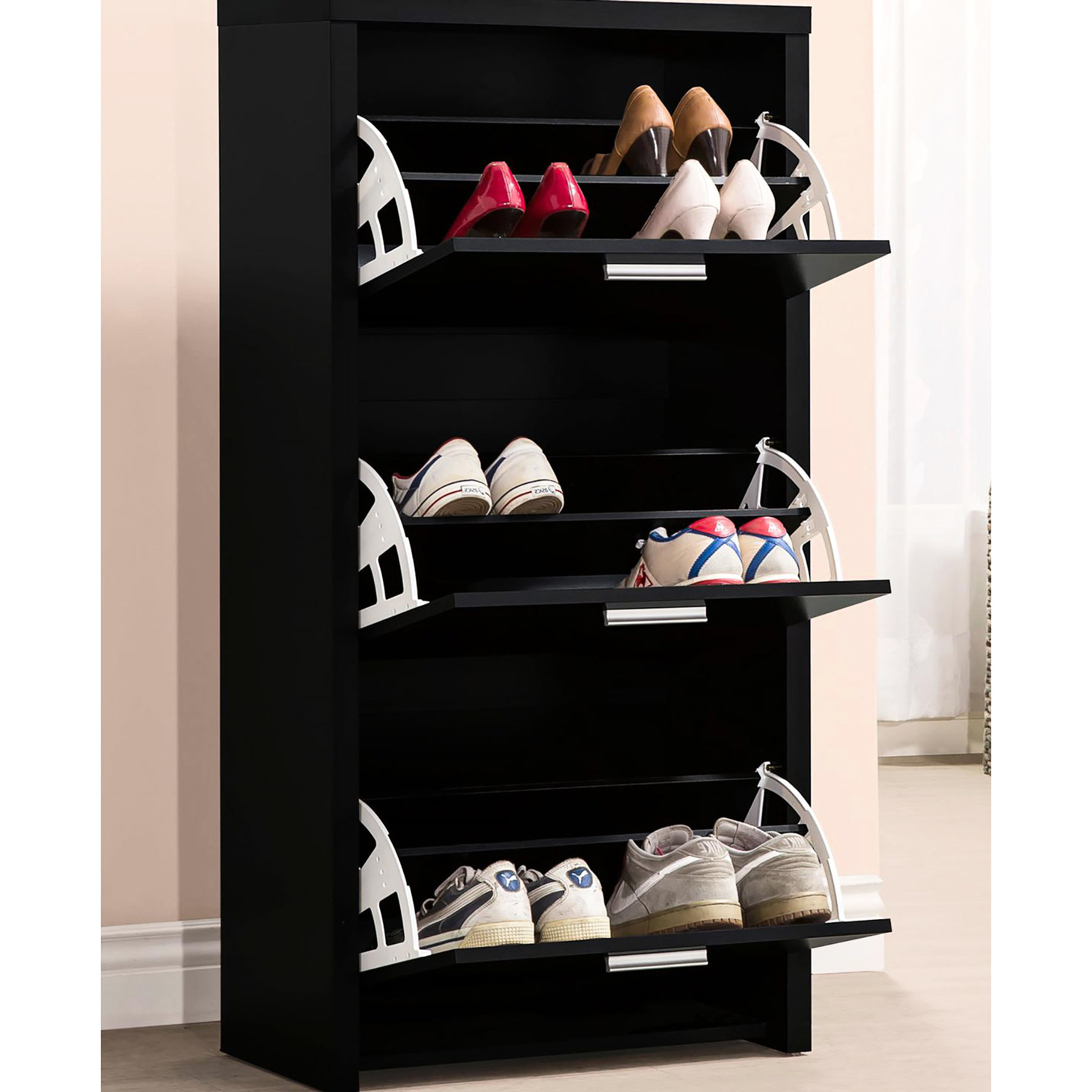 Latitude Run® Black 3 Shoe Holder With A Sophisticated Style For Lounge ...