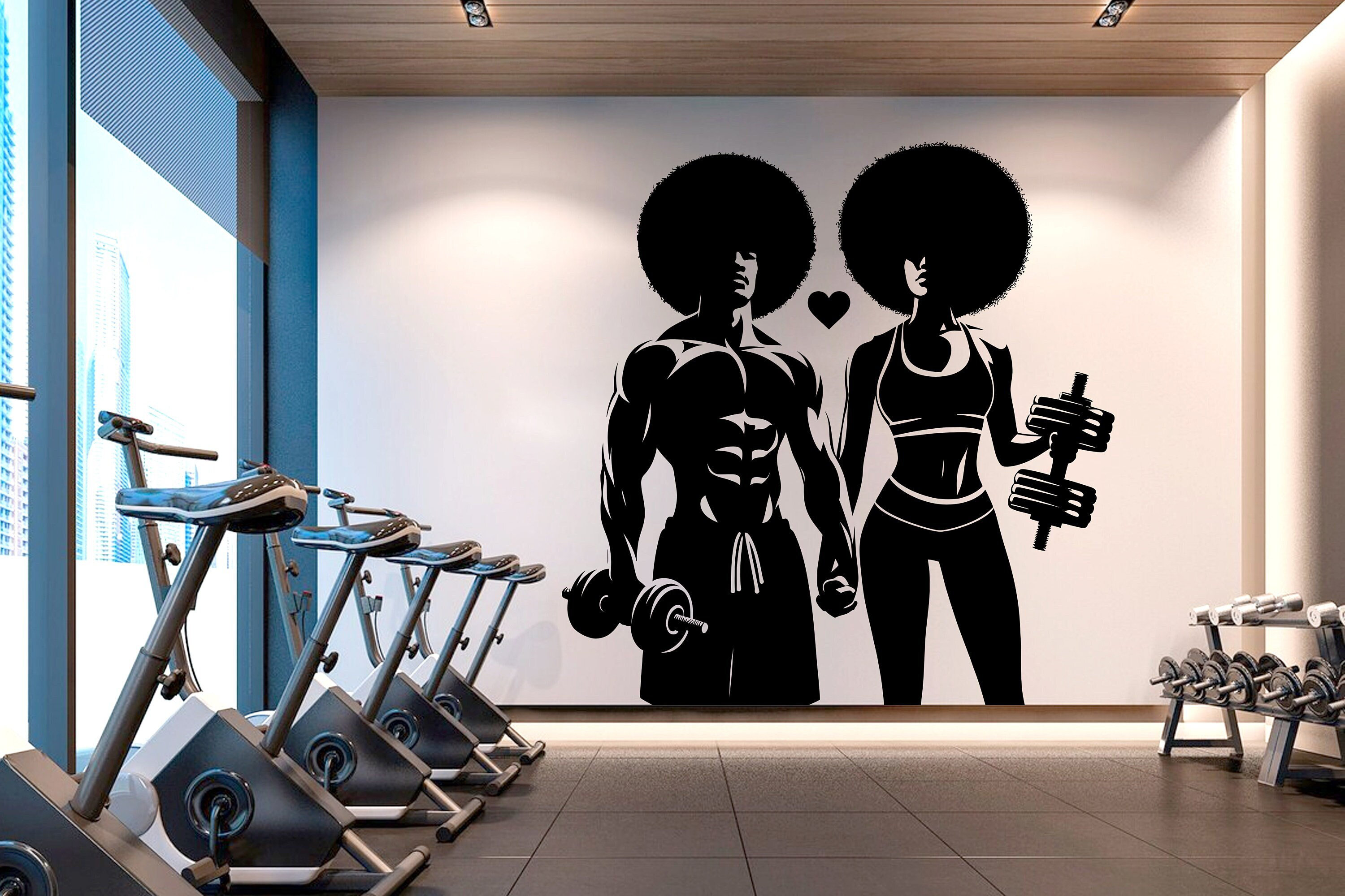 Red Barrel Studio® Couple Afro Gym Wall Decal Fitness Wall Art Decor ...