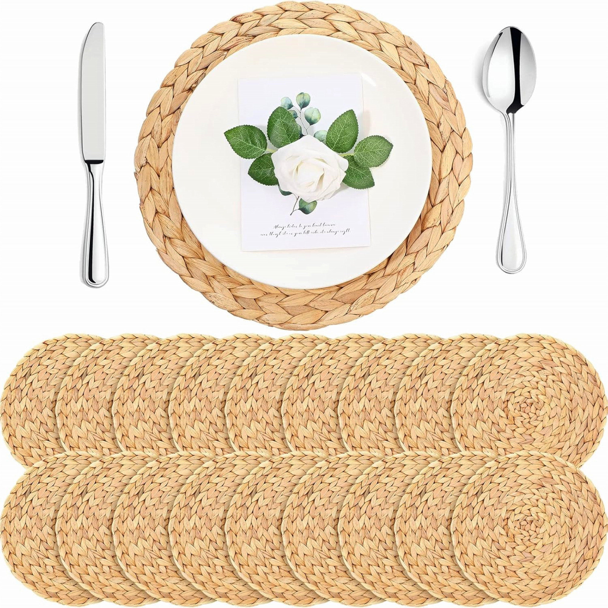 OLVOK 18 Pack Rattan Wicker Placemats Bulk Round | Wayfair