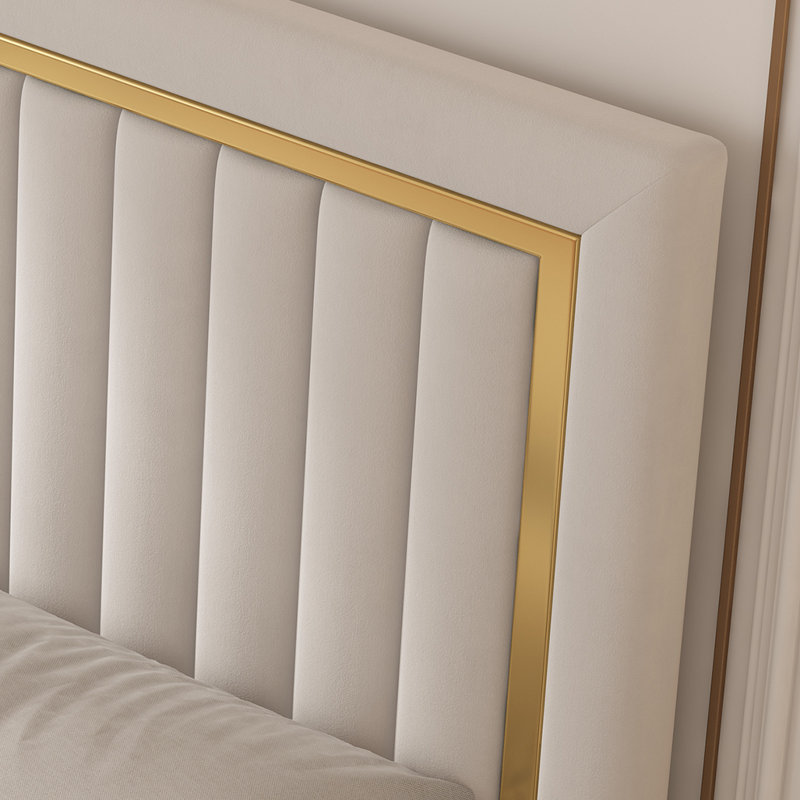 Mercer41 Velvet Upholstered Platform Bed with Golden Strip & Reviews ...