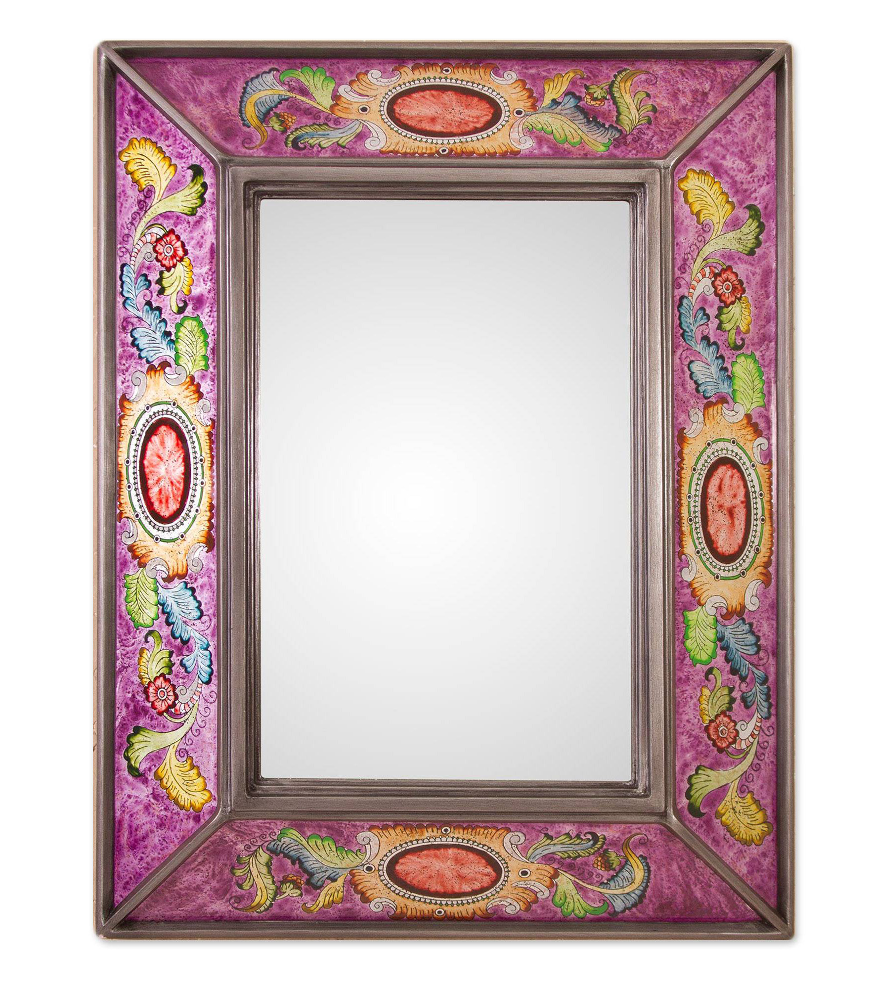 World Menagerie Eury Floral Medallions Reverse Painted Glass Wall ...