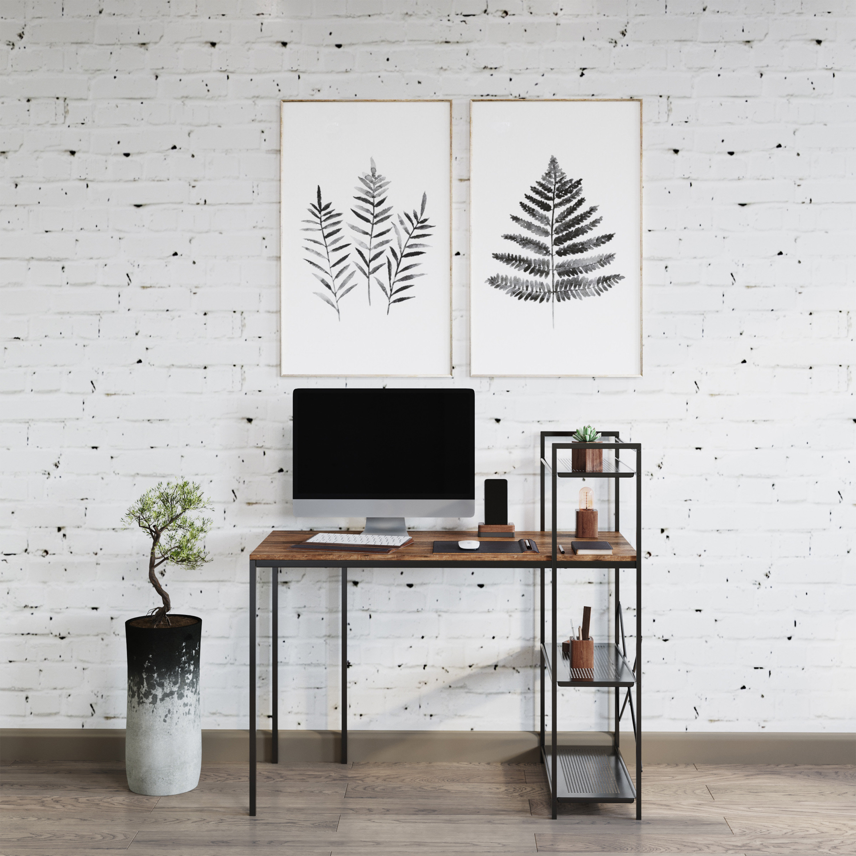 17 Stories All-in-One Computer Desk with Shelves - Modern Industrial ...