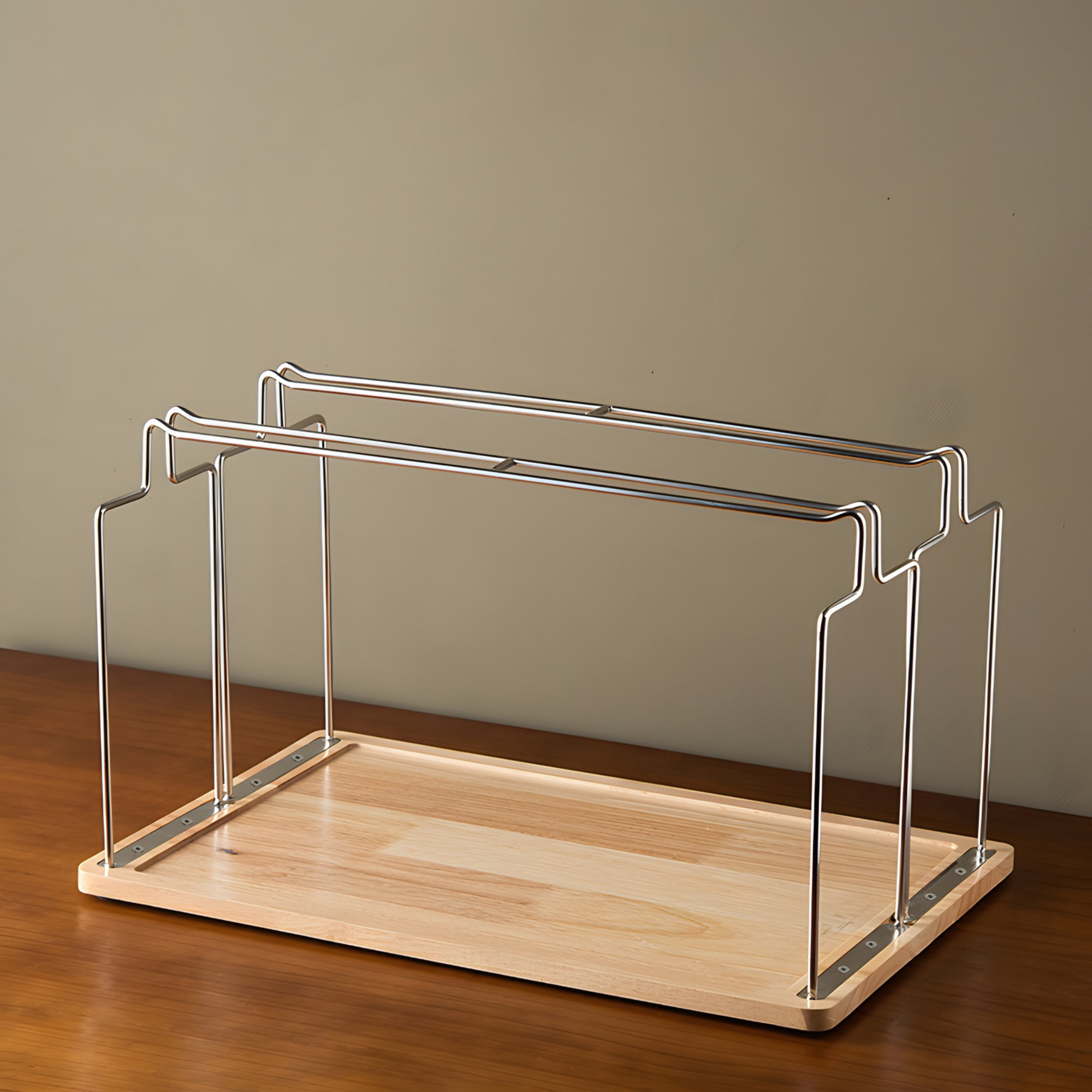 Prep & Savour Stainless Steel High Footed Cup Hanging Rack - Solid Wood ...