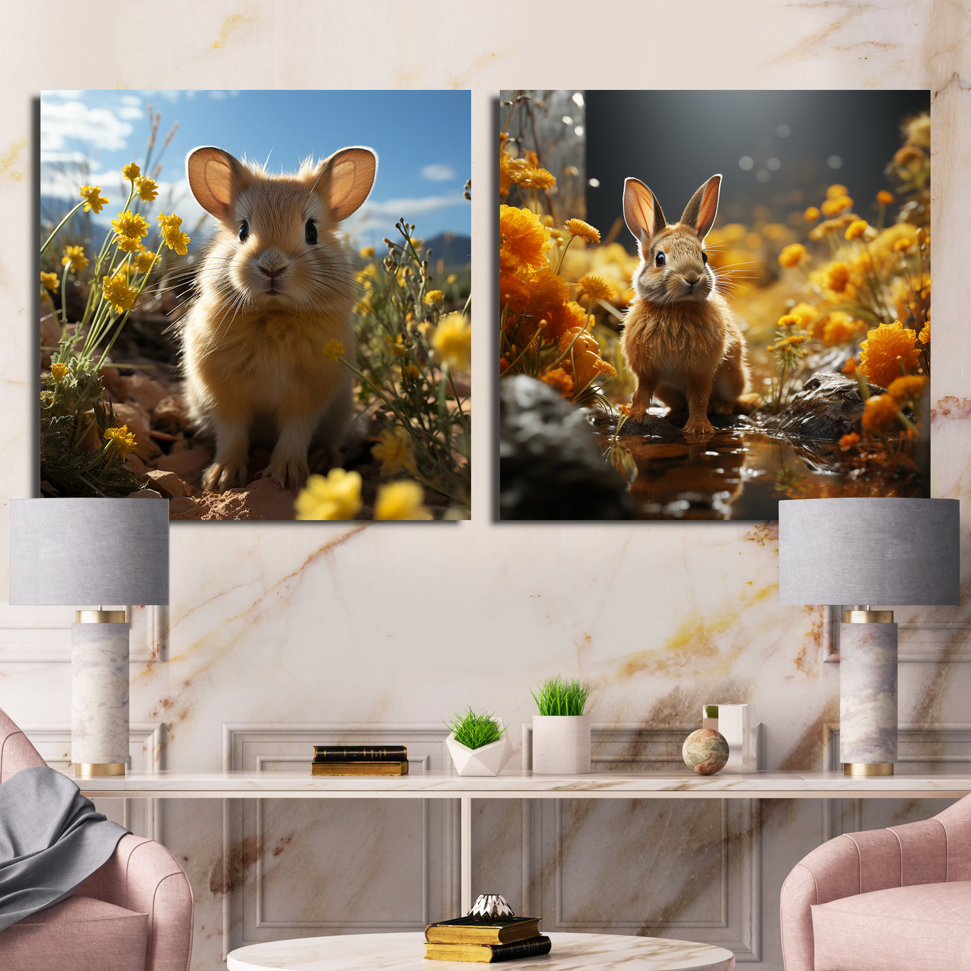 August Grove® Curious Rabbit In Sunny Yellow Flower Field - Animals ...