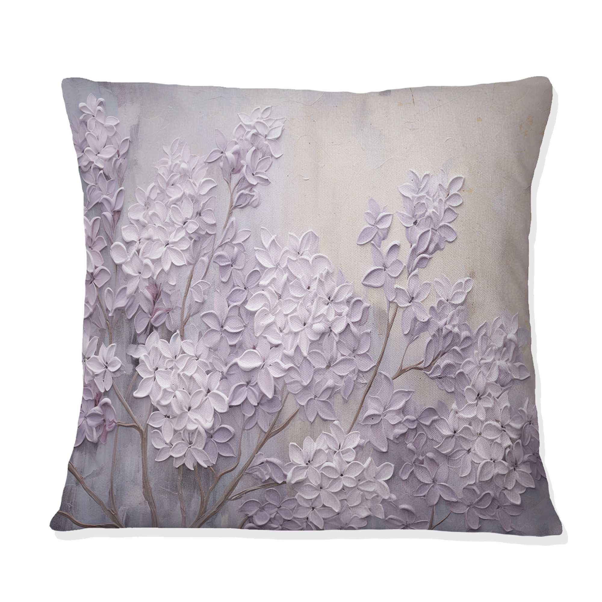 Design Art Blooming Lilac Melody I - Lilacs Printed Throw Pillow | Wayfair
