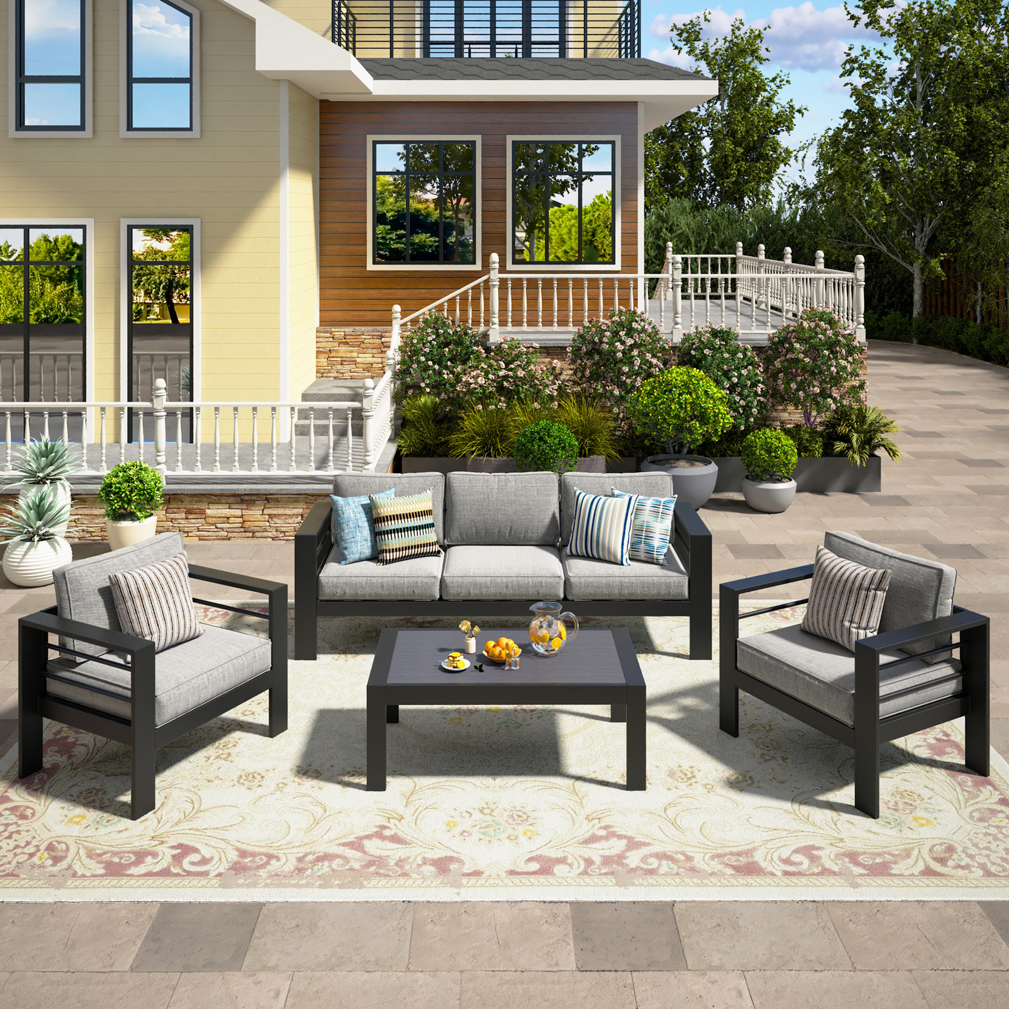 Green4ever 5-Piece Aluminum Patio Conversation Set & Reviews | Wayfair