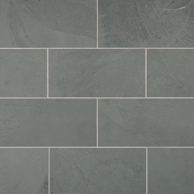 slate gray tile backsplash