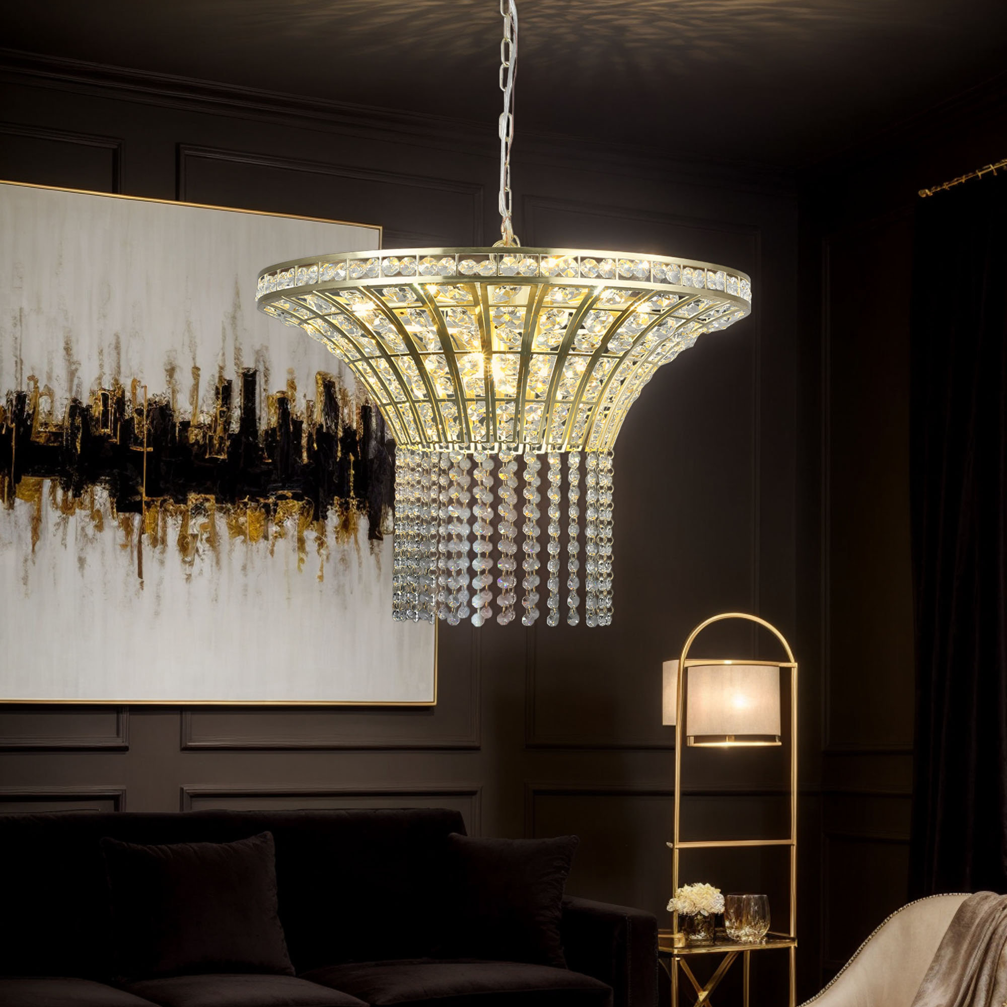 House of Hampton® 24" Wide Luxury Delicate High-End Crystal 8-Light ...