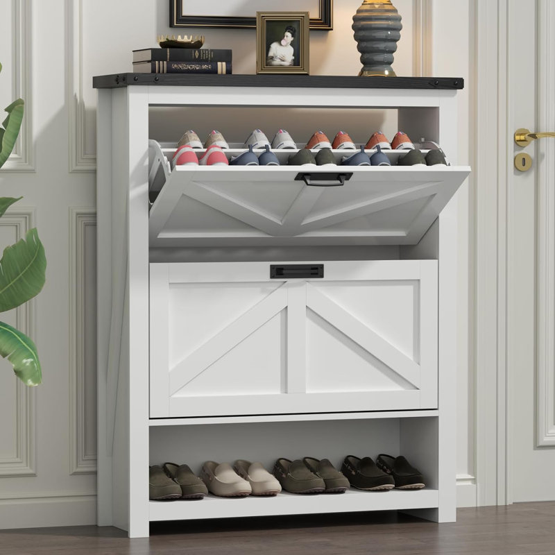 Gracie Oaks Farmhouse Shoe Cabinet, Free Standing Tipping Bucket Shoe ...