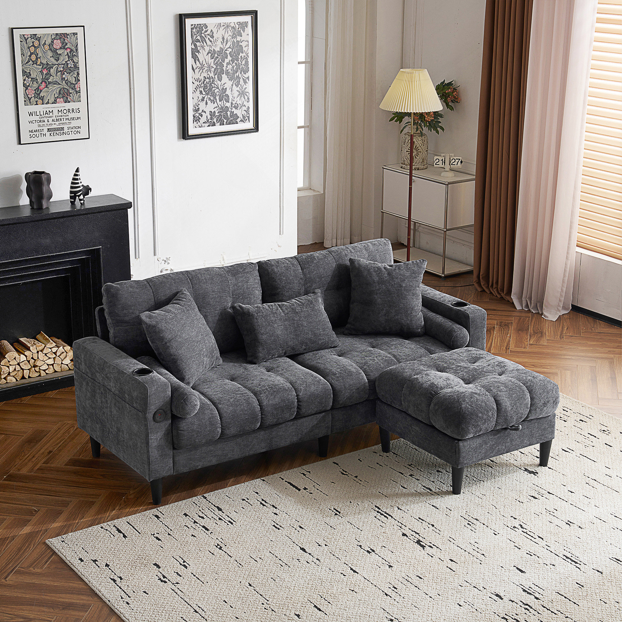 Latitude Run® 3 Seat L Shaped Chenille Sofa With Removable And Storage ...