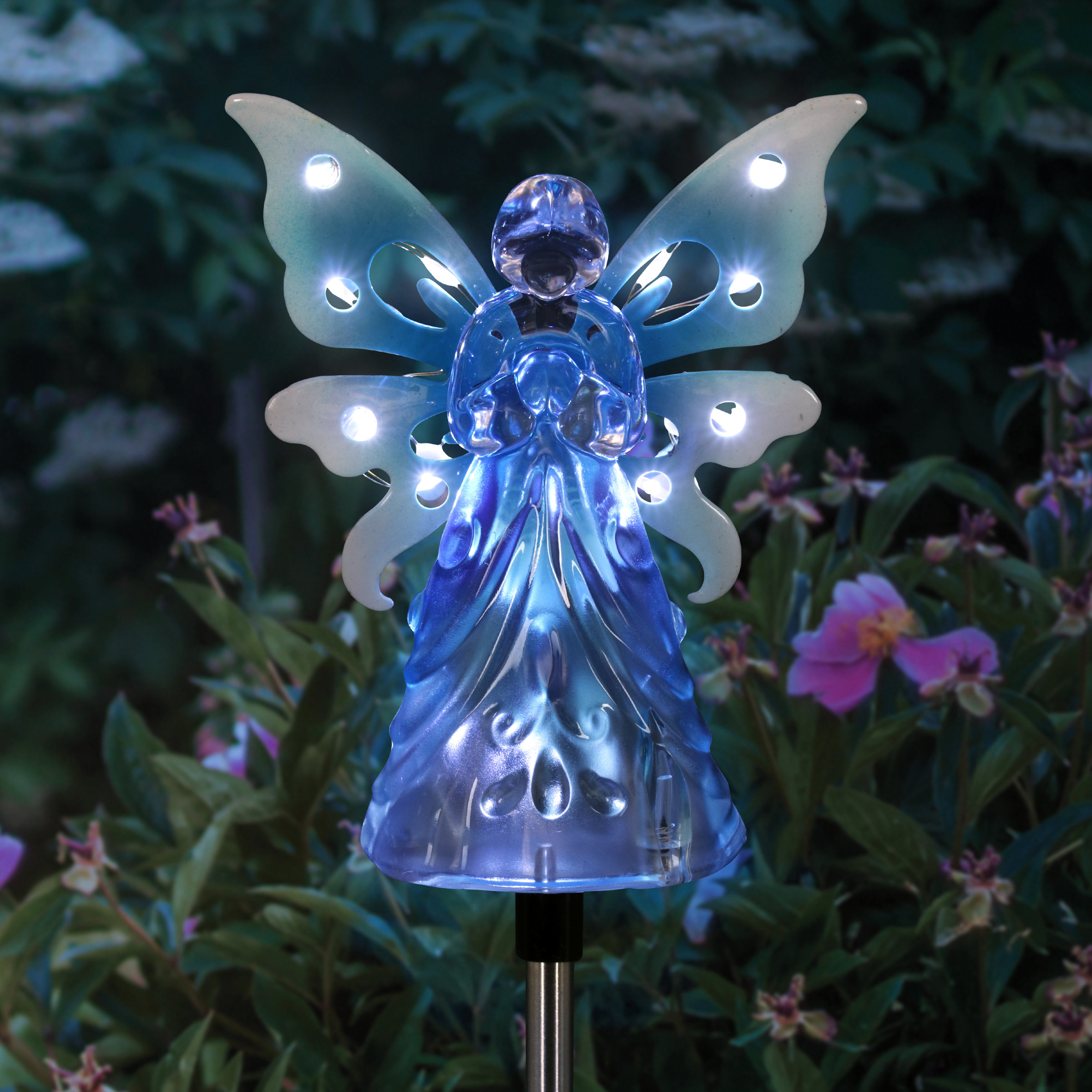 Exhart Solar Acrylic Angel with Wings and LED Lights Metal Garden Stake ...
