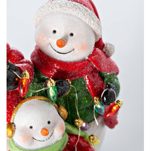 Plow & Hearth 3 Piece Snowman Figurine Set with Christmas Lights | Wayfair