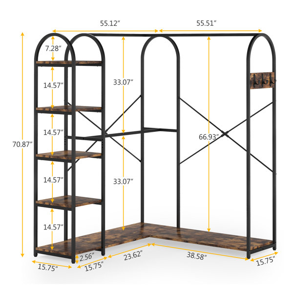 17 Stories L Shape Corner Garment Rack With Storage Shelves And Hanging ...