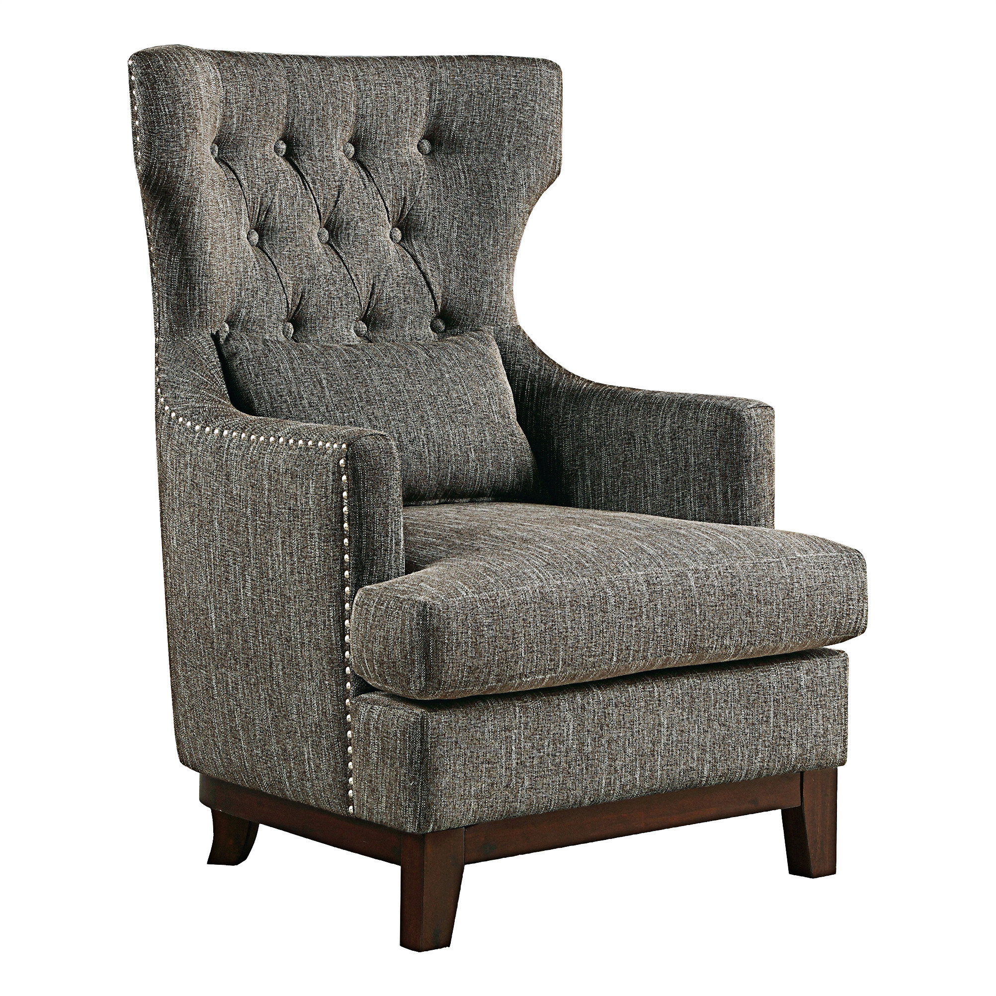 Red Barrel Studio® Button Tufted Wing-Back Accent Chair 1Pc Light Gray ...