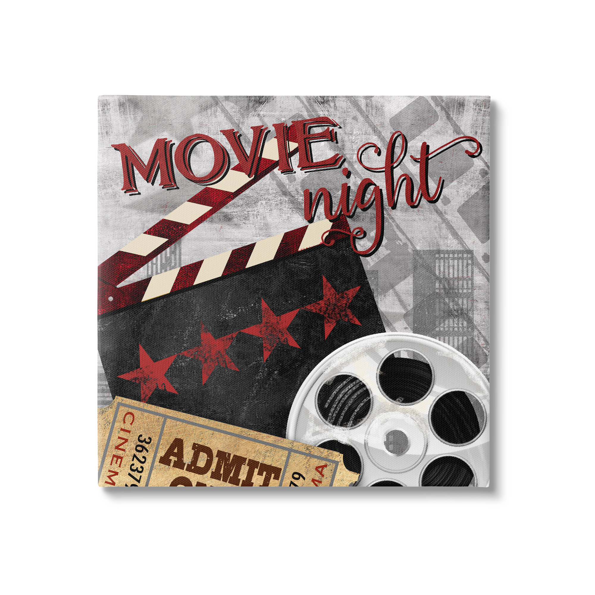 Stupell Industries Movie Night Cinema Reel Entertainment Ticket Sign ...