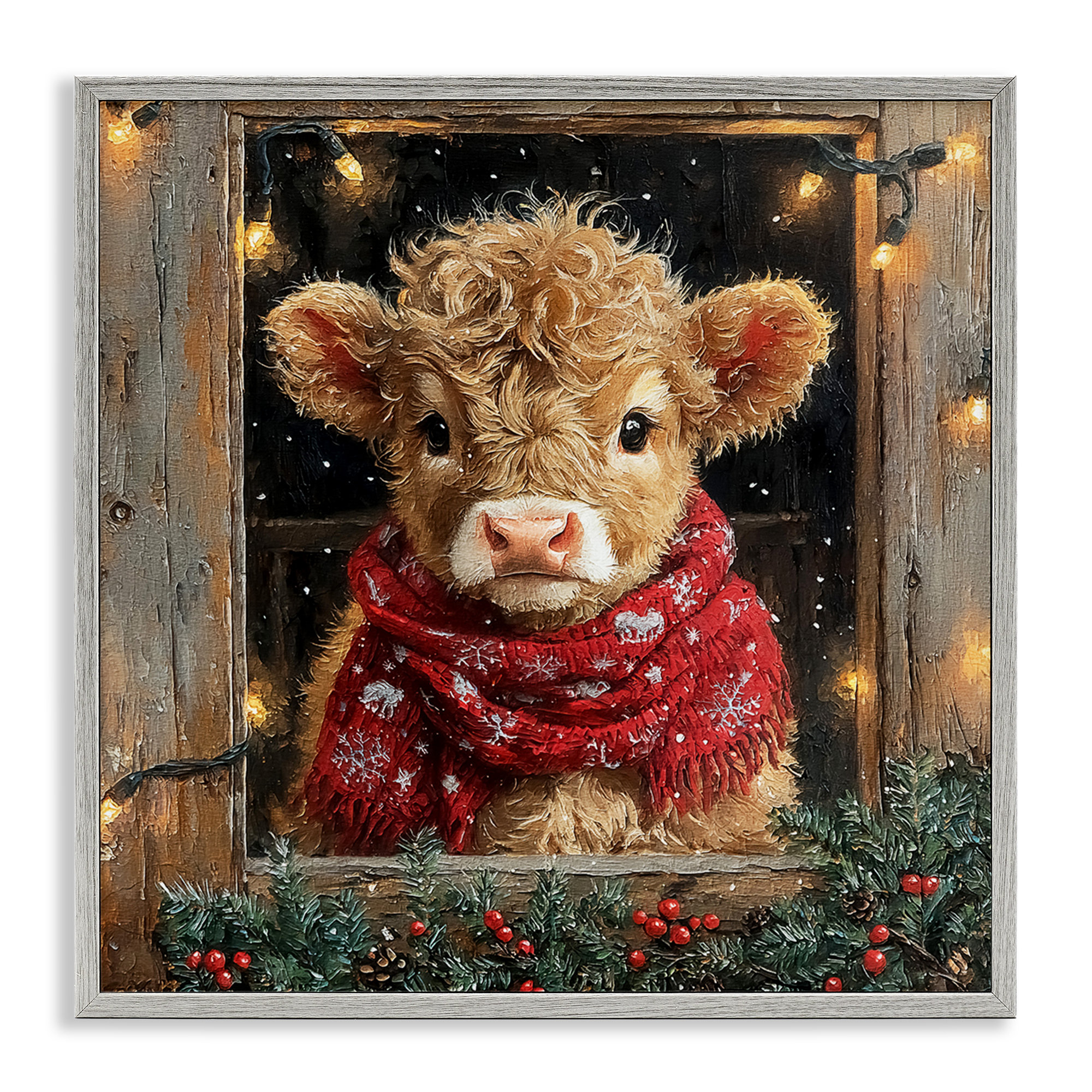 Ophelia & Co. Calf with Holly & Lights Garland Framed Giclee, design by ...