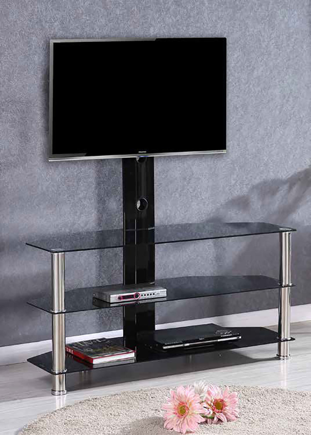 Latitude Run® Cyndel Belpre Silver/Black Swivel Floor Stand Mount with ...