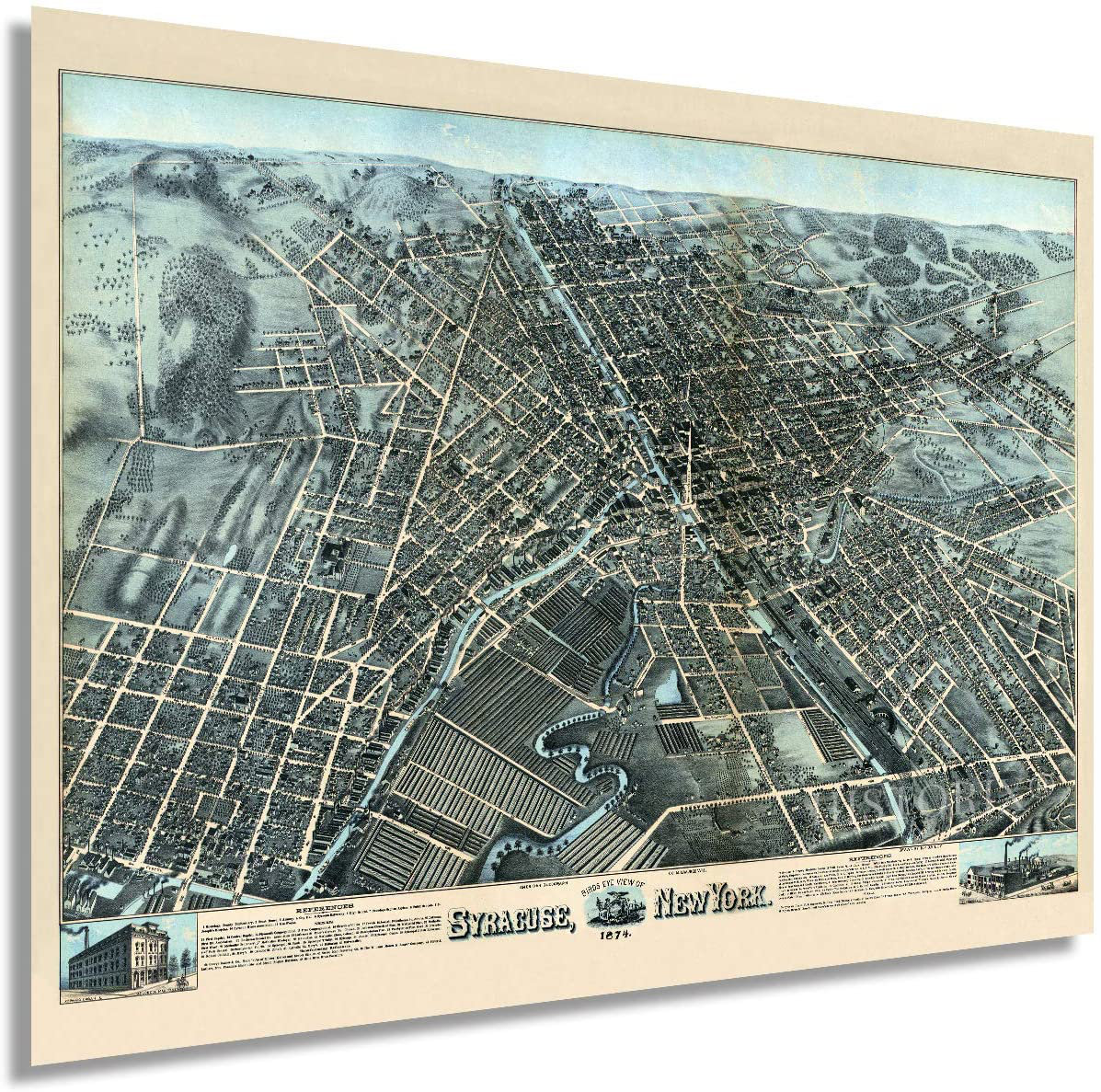 HISTORIC PRINTS HISTORIX Vintage 1874 Syracuse New York Map Wall Art ...