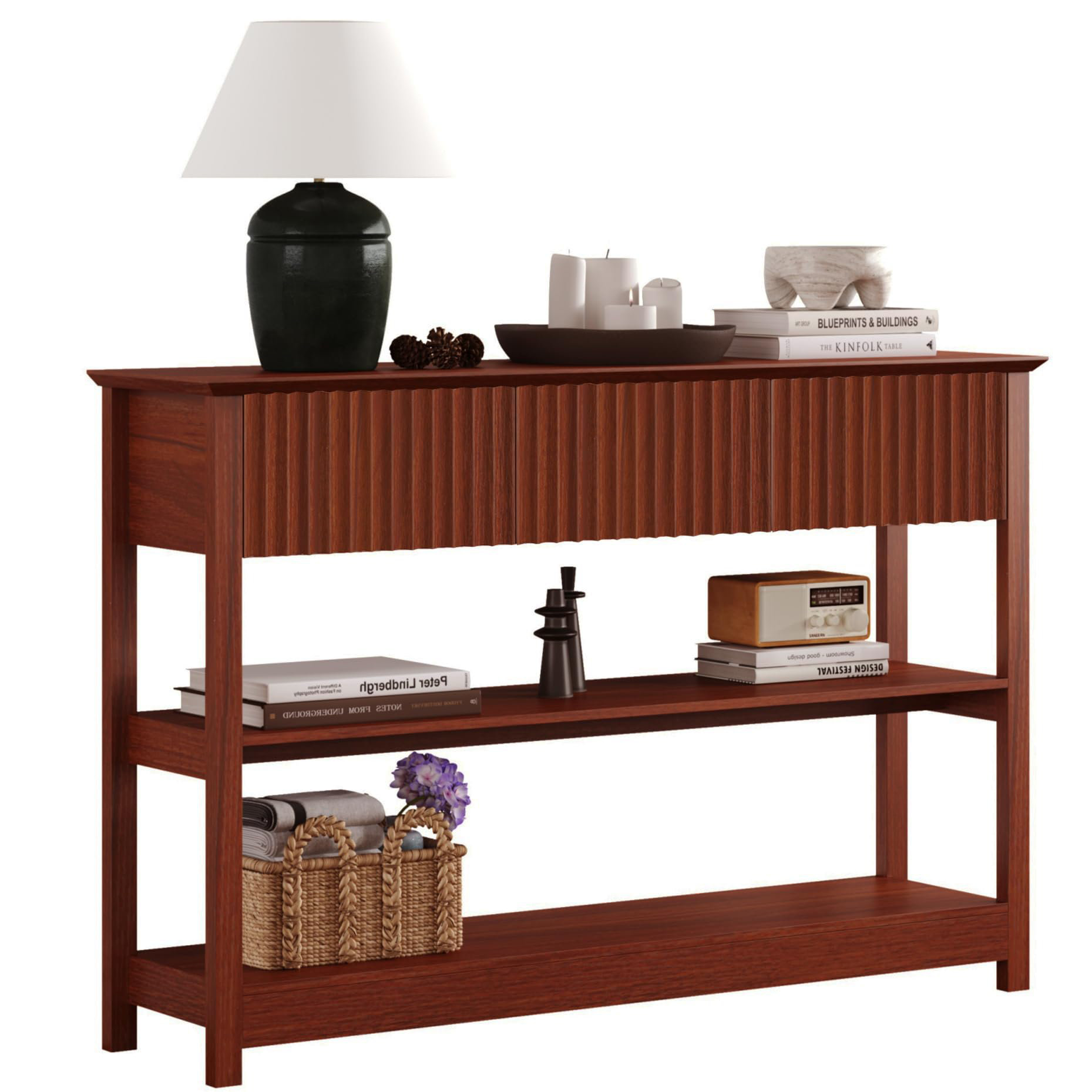 Ebern Designs 47" Fluted Console Table with Drawers & Shelves,Narrow ...