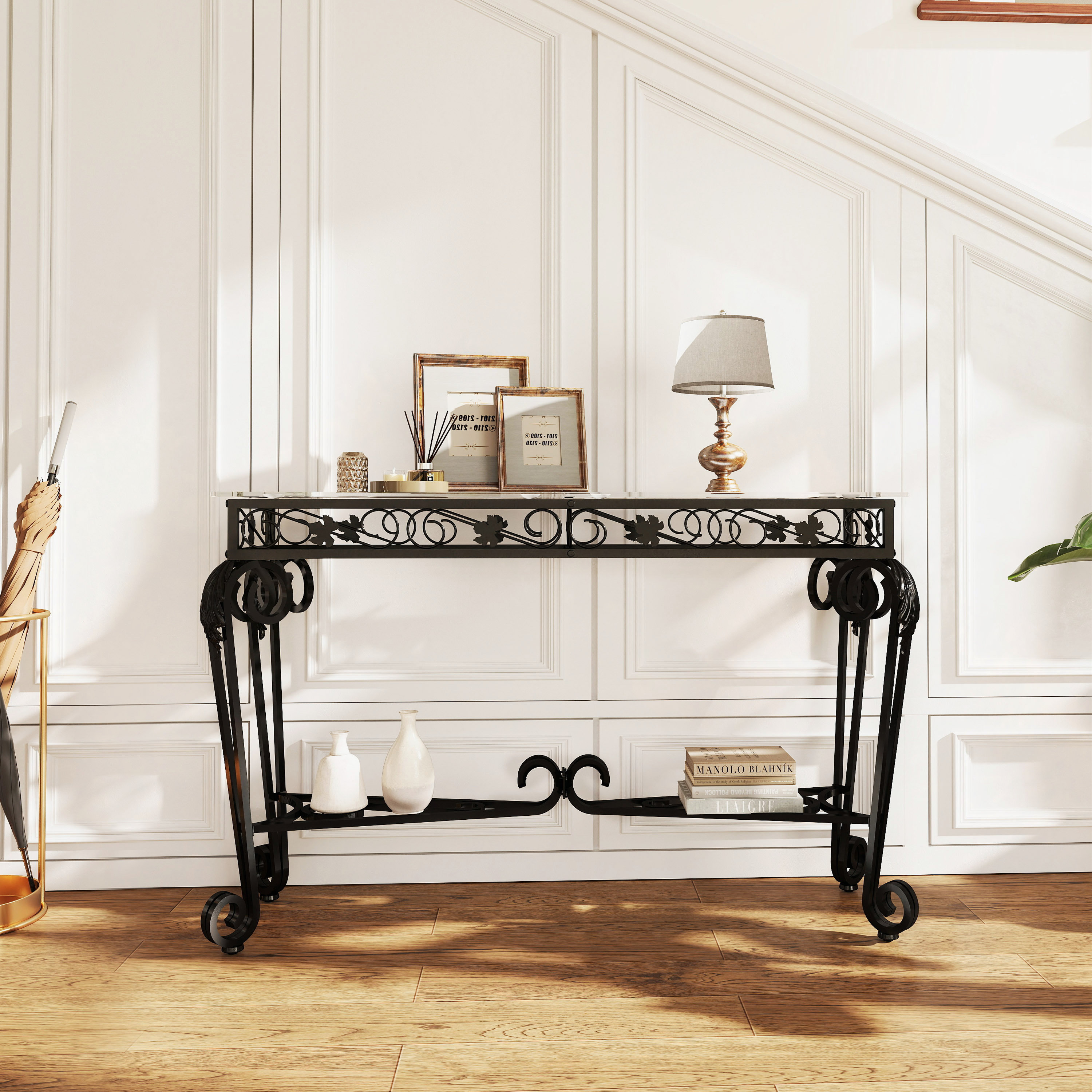 Winston Porter Modern Style Fancy Glass and Metal Table for Entrance, Console Tables for ...
