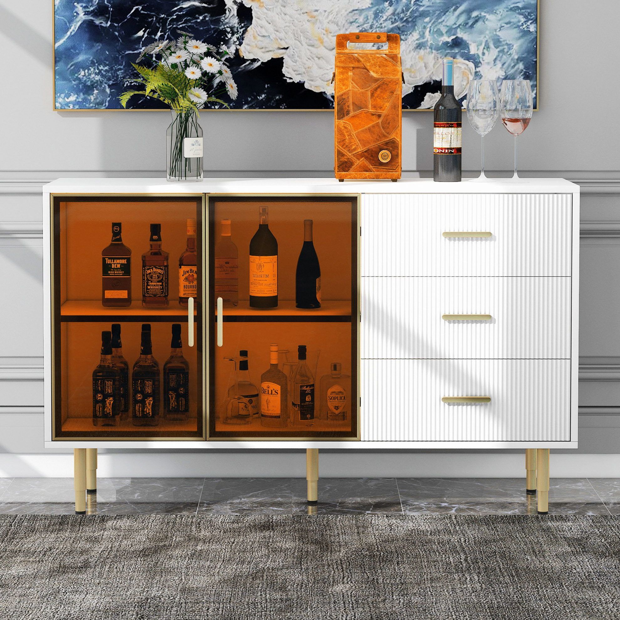 George Oliver Modern Sideboard MDF Buffet Cabinet Marble Sticker ...
