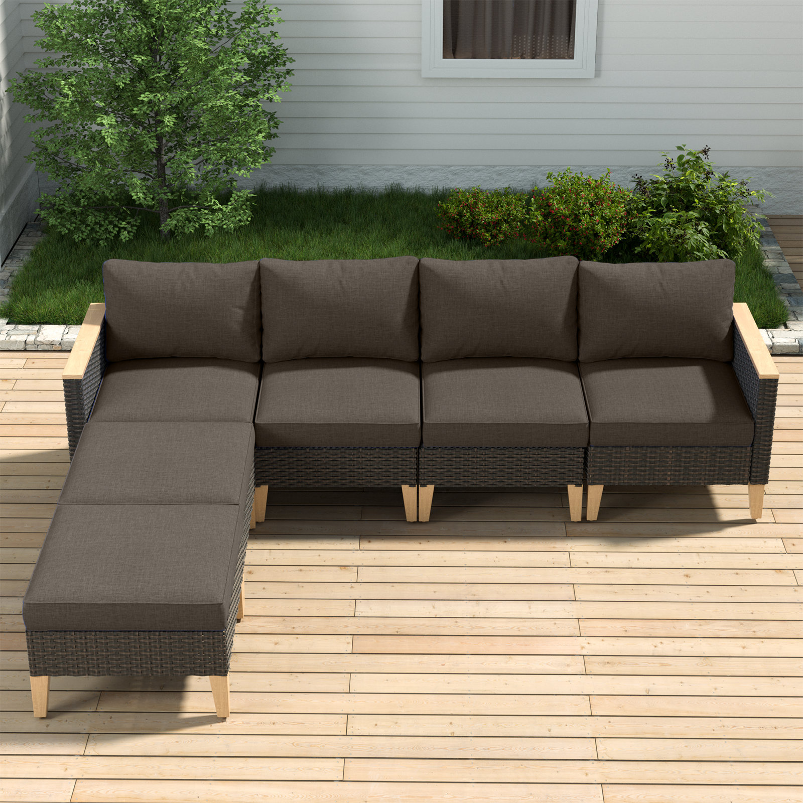 Ebern Designs Tuule 125.96" Wide Outdoor Wicker Reversible Patio ...