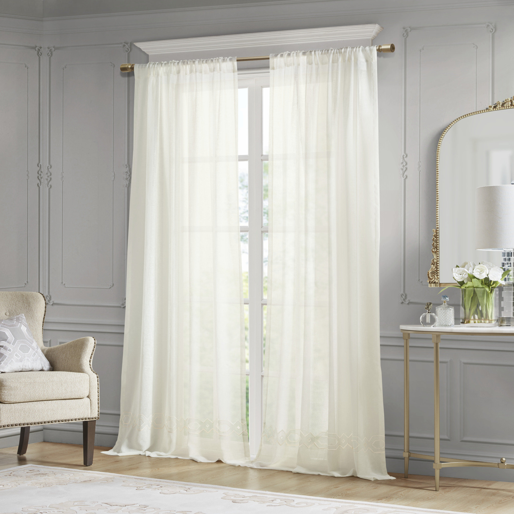 510 Design Cornelli Embroidery Semi-Sheer Curtain Panel (Single) | Wayfair