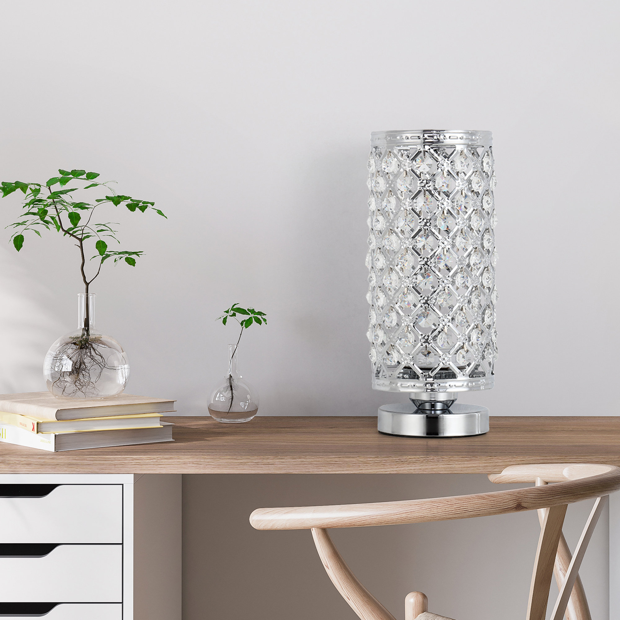 Rosdorf Park Set Of 2 Crystal Lamps Modern Bedside Desk Lamps Golden ...