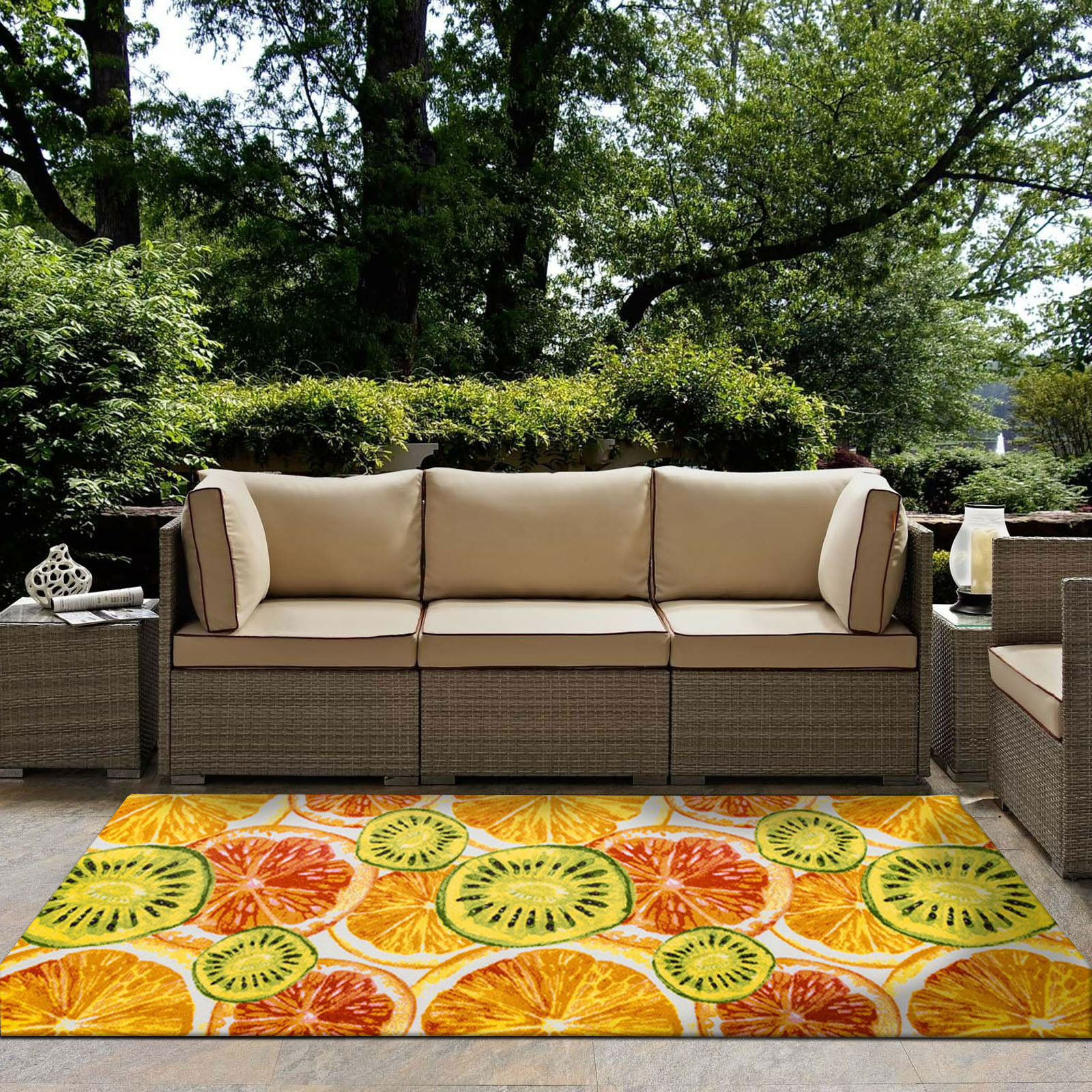 DECOMALL SUNSHINE Fruits Colorful Outdoor Rug Green Orange Multi | Wayfair