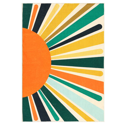 Ebern Designs Cute Machine Washable Rugs Sunburst Area Rug Modern Non ...