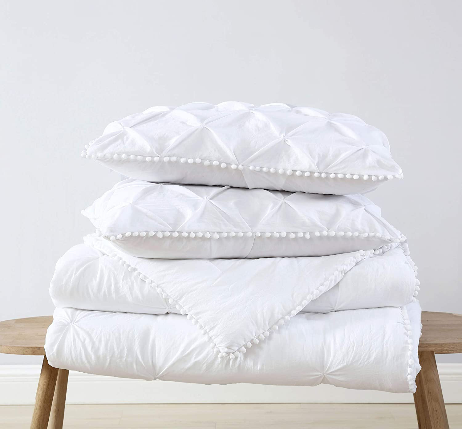 Chezmoi Collection Natalia Washed Microfiber Pom Pom Pintuck Pleat ...