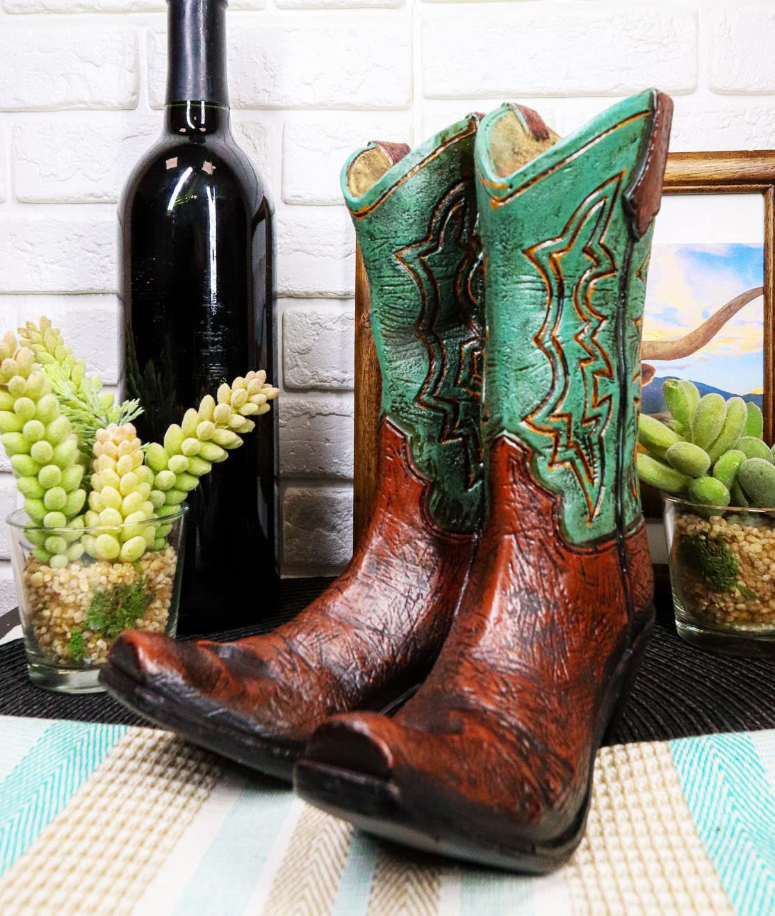 Union Rustic Western Rustic Teal Green Faux Tooled Leather Cowboy ...