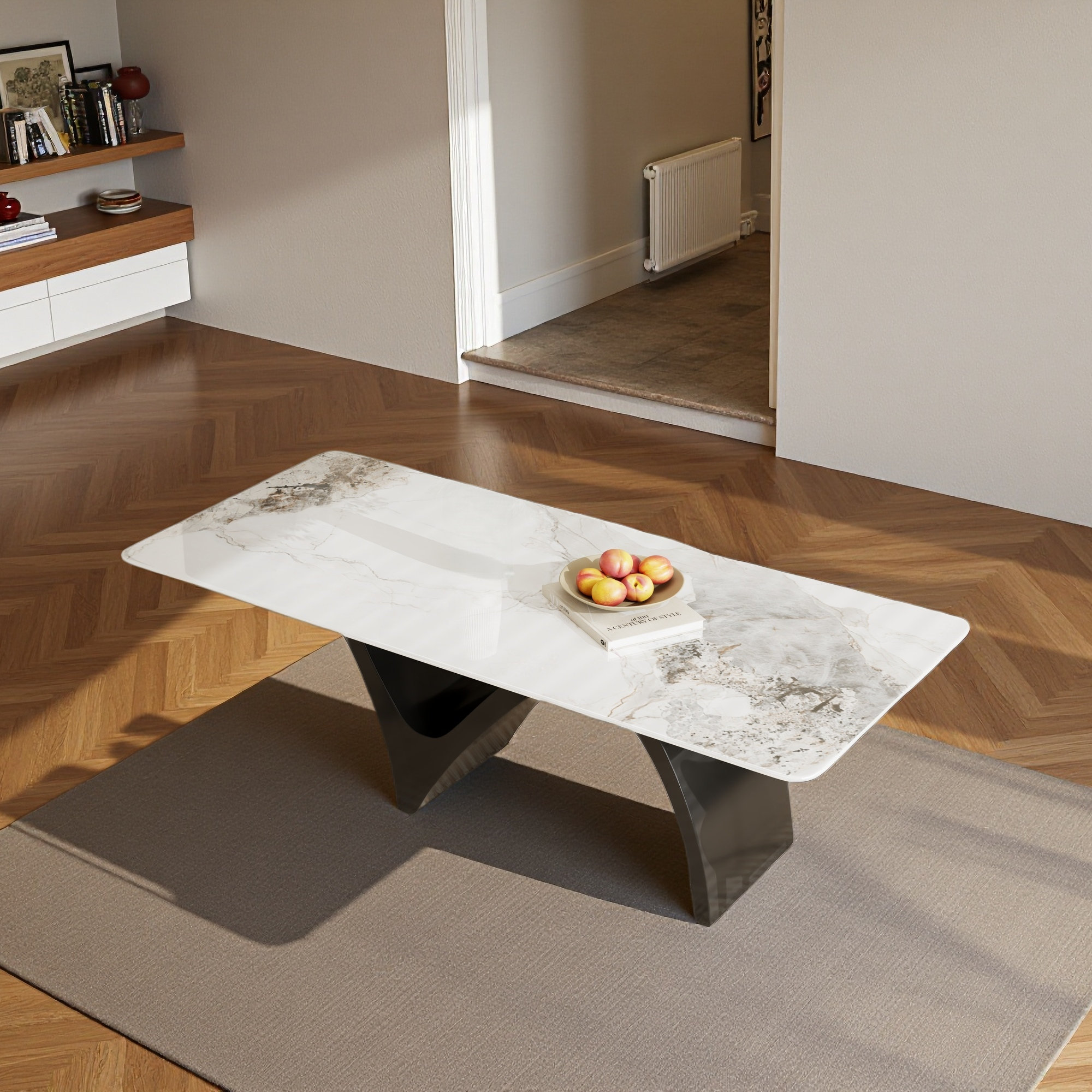 Orren Ellis Modern Rectangular Dining Table With Faux Marble Tabletop ...