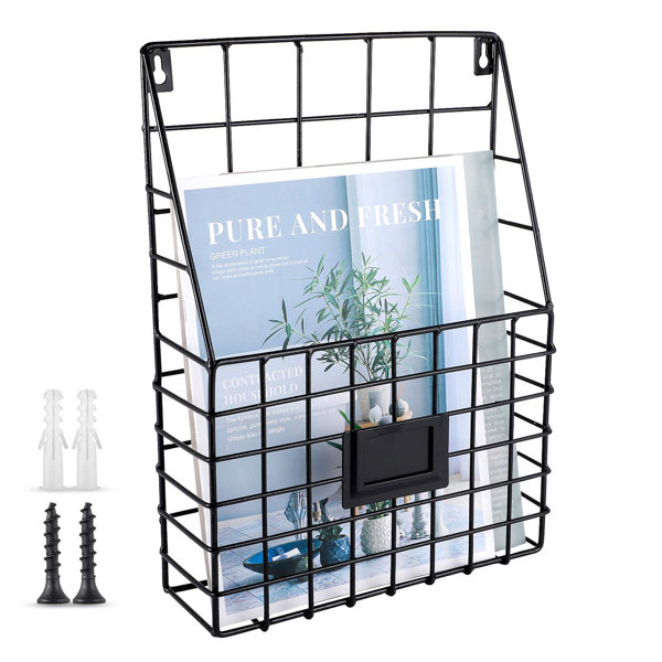Rebrilliant Metal Wire Wall Mount Magazine Rack With Label Slots, Black ...