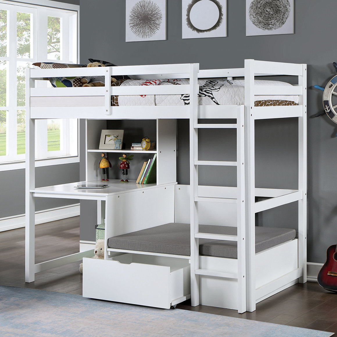 Harriet Bee Modern Transitional Twin Over Workstation Loft Bed With ...