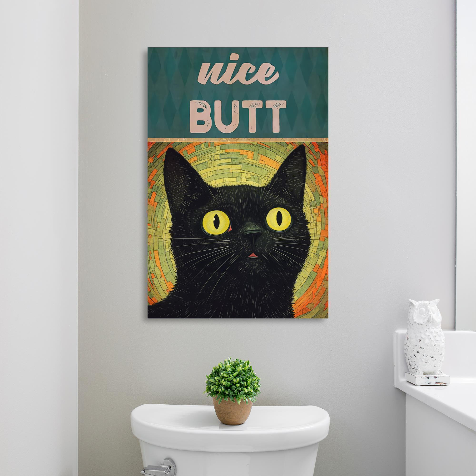Trinx Suprise Black Cat Nice Butt 2 - 1 Piece Rectangle Graphic Art ...