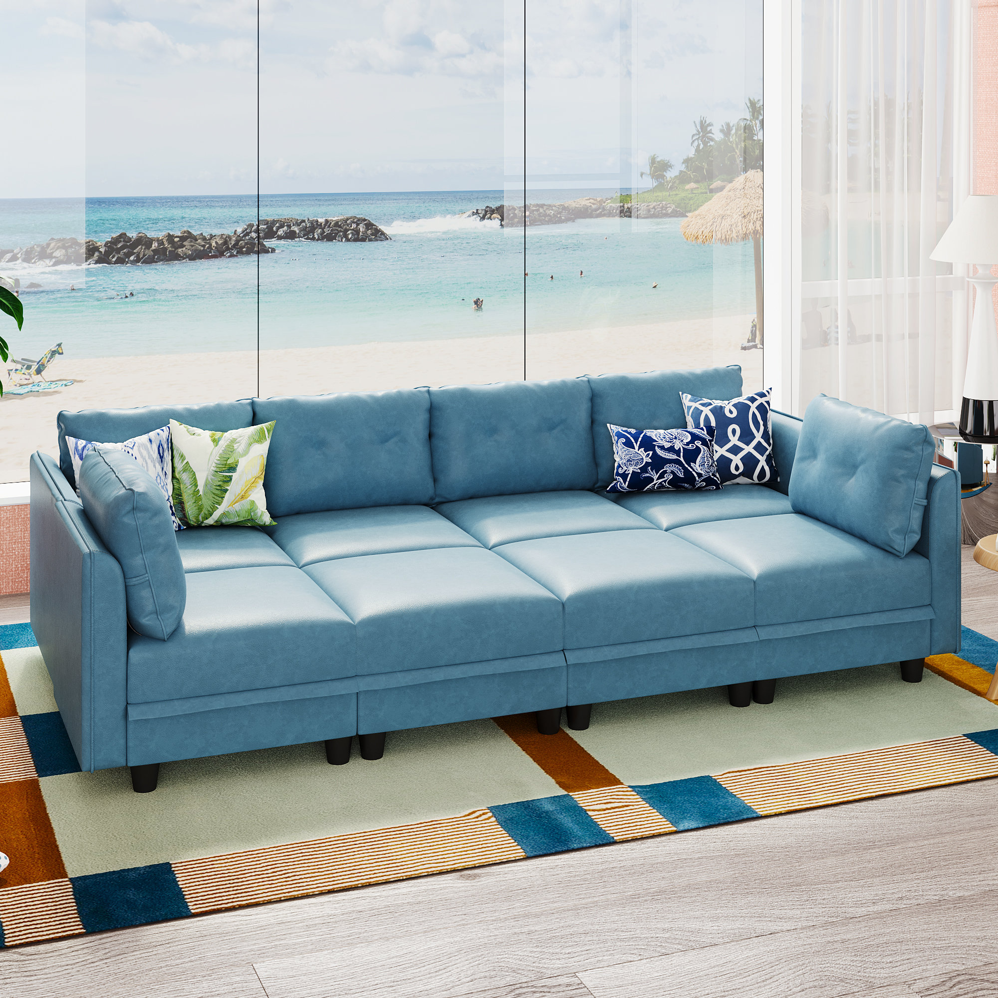 Latitude Run® Modular Sectional Sofa Faux Leather Sleeper Sectional ...