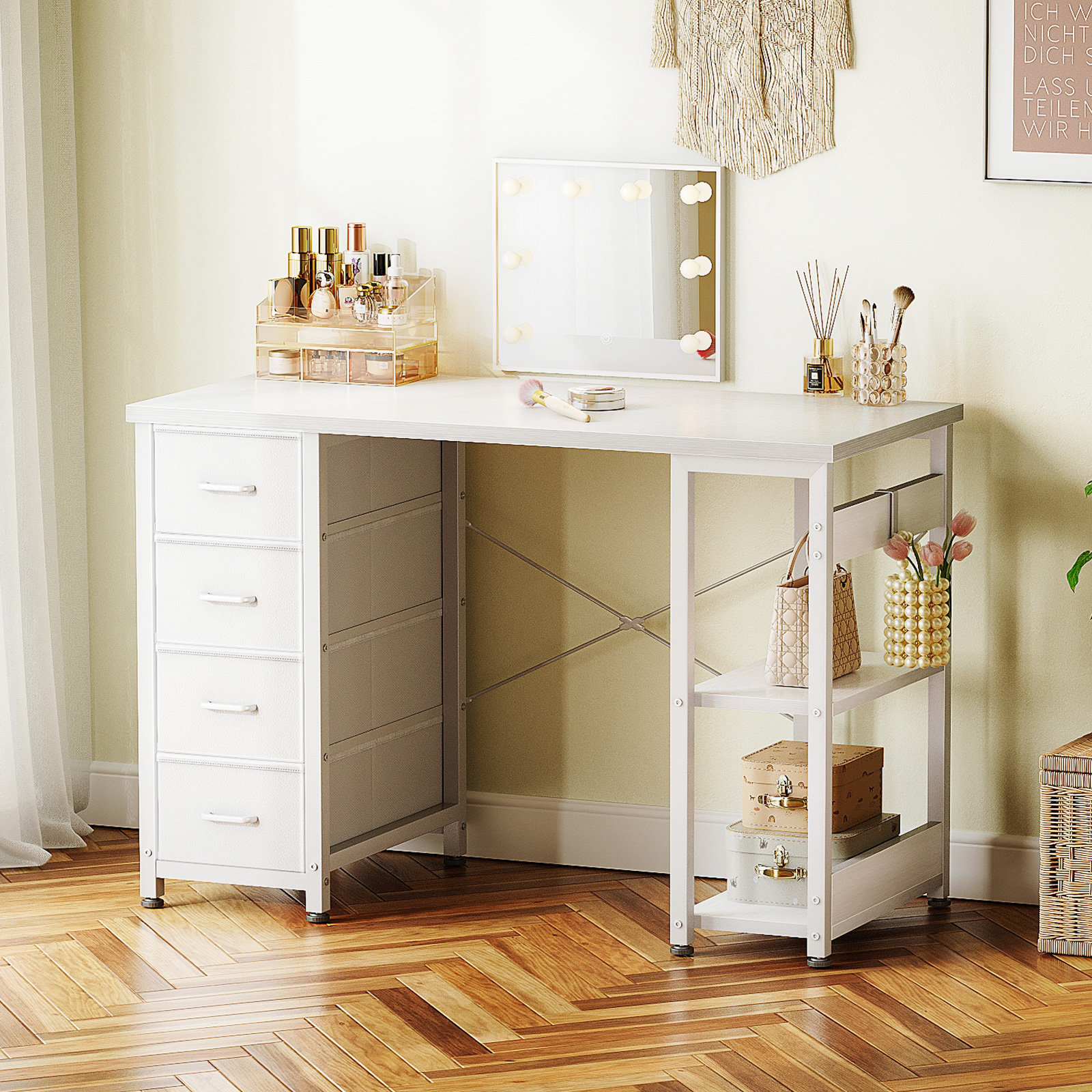 Inbox Zero Home Office Desk With 4-tier Fabric Drawers,writing Desk ...