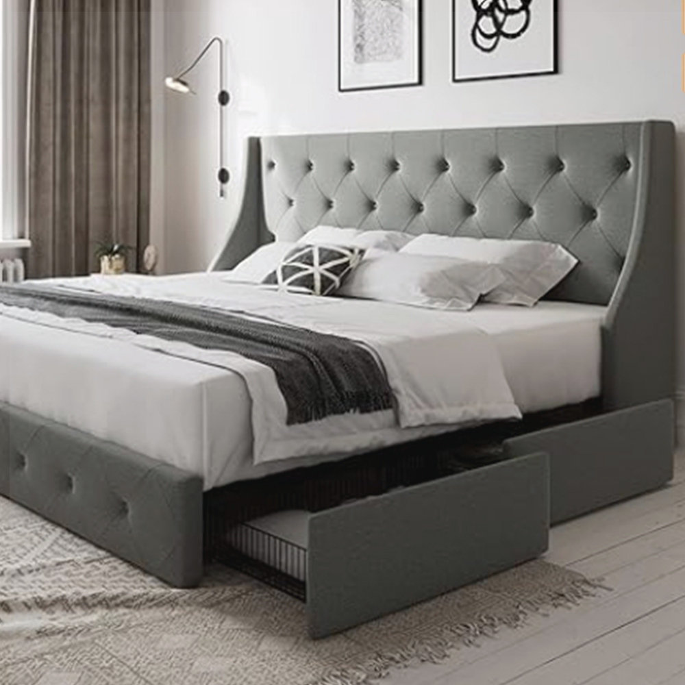 Lark Manor™ Bed Frame With 4 Storage Drawers And Wingback Headboard ...