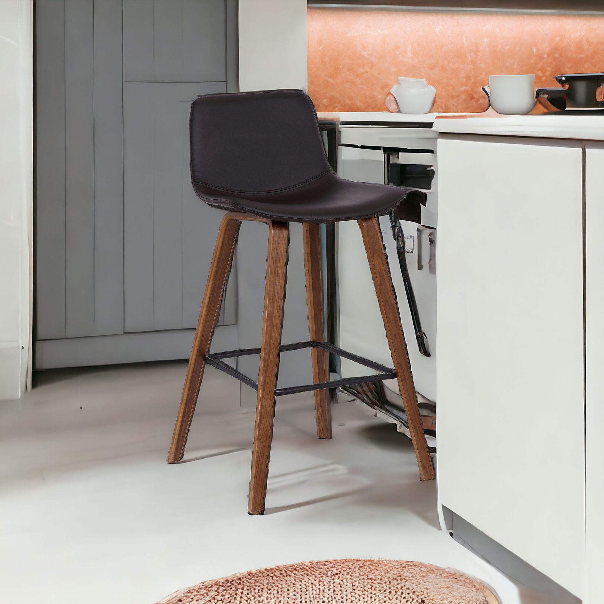 Union Rustic Alonni Contemporary Counter Height Bar Stool in Brown Faux ...