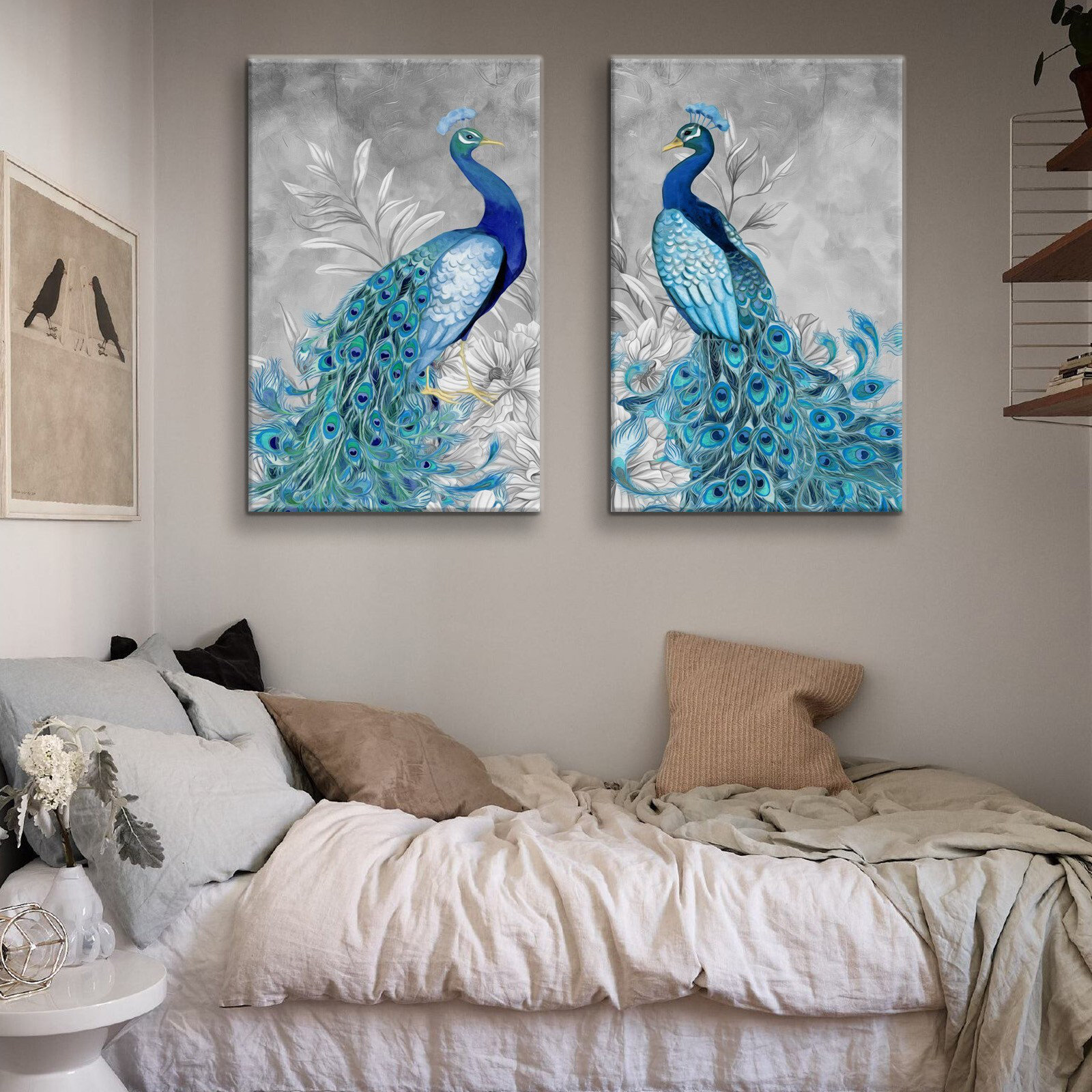 Dovecove 2 panels Blue Peacock elegant Canvas Painting Home Decor ...