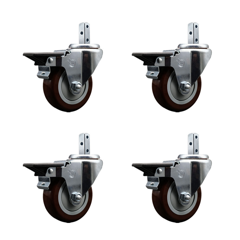 Service Caster Poly Wheel Swivel Square Stem Caster Set with Brake SCC ...