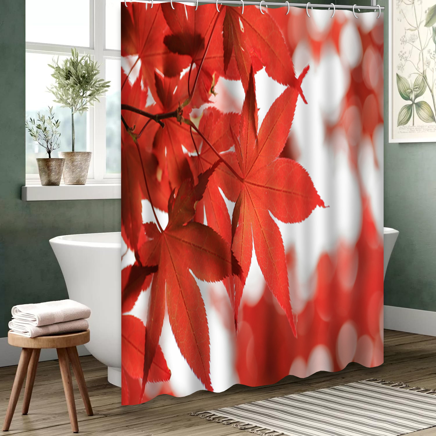 East Urban Home ??Sakura Maple Shower Curtain with 12 Hooks - Autumn ...