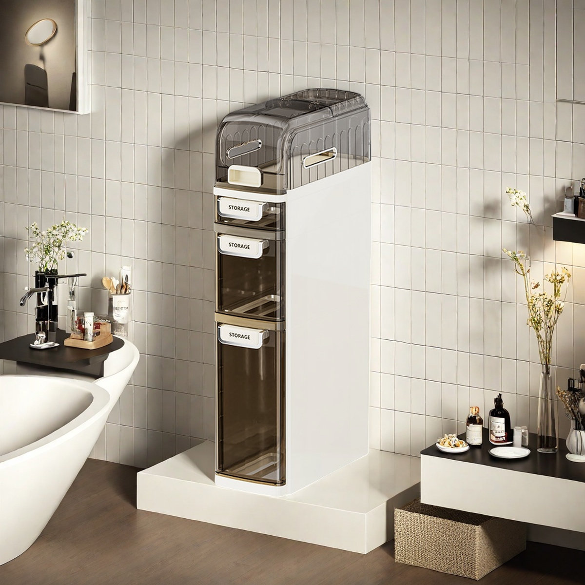 Ebern Designs 1 Piece Plastic Rack Bathroom Narrow Storage Cabinet ...